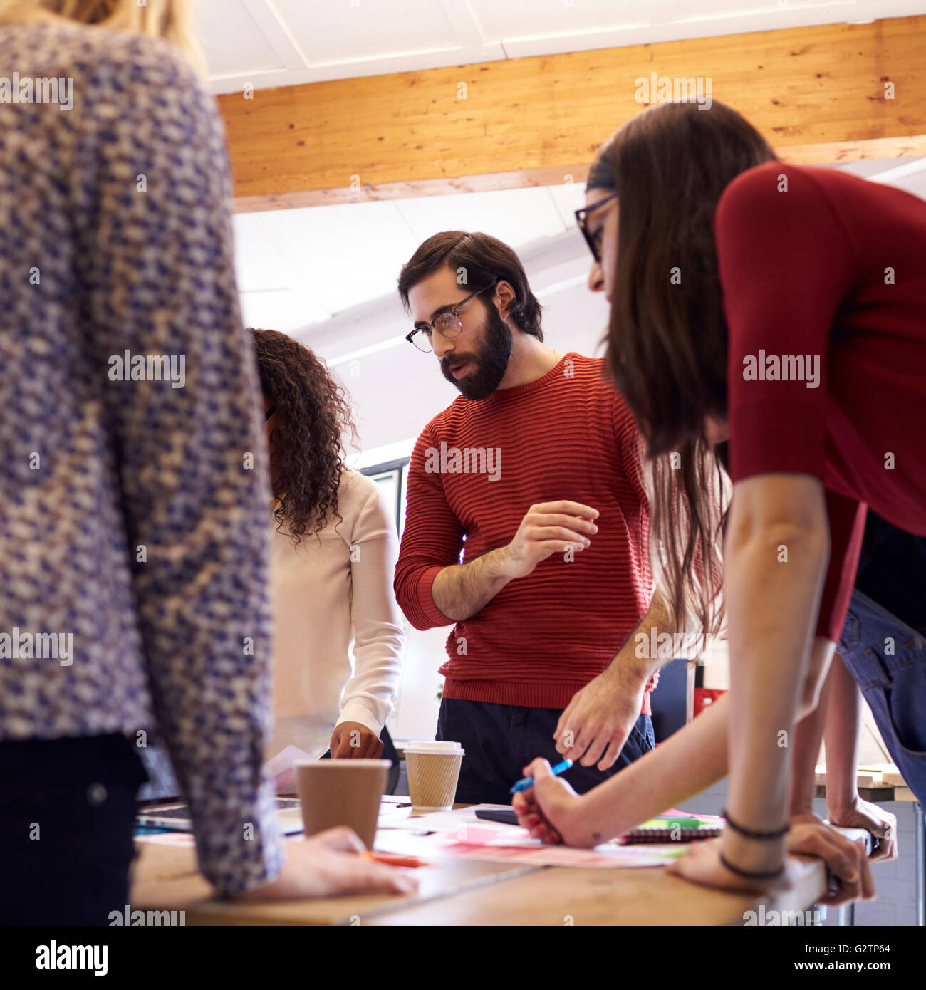 Low Angle View Of Creative Brainstorming Meeting In Office Stock Photo ...