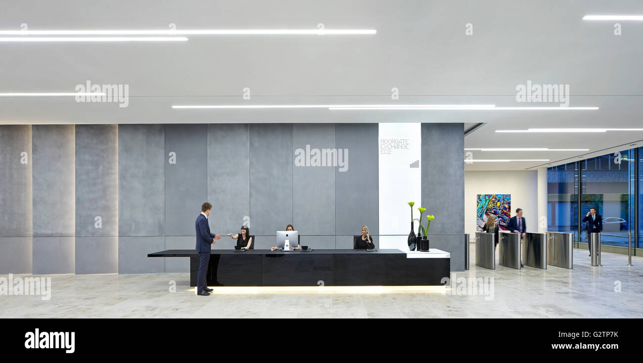 Ground floor reception with desk. Moorgate Exchange, London, United ...