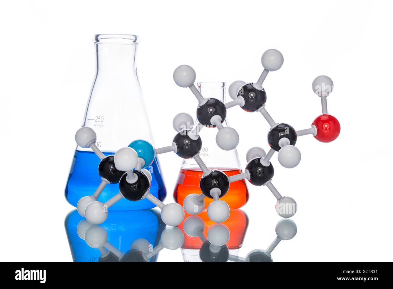 Molecular Structure and colorful liquid on white background Stock Photo ...