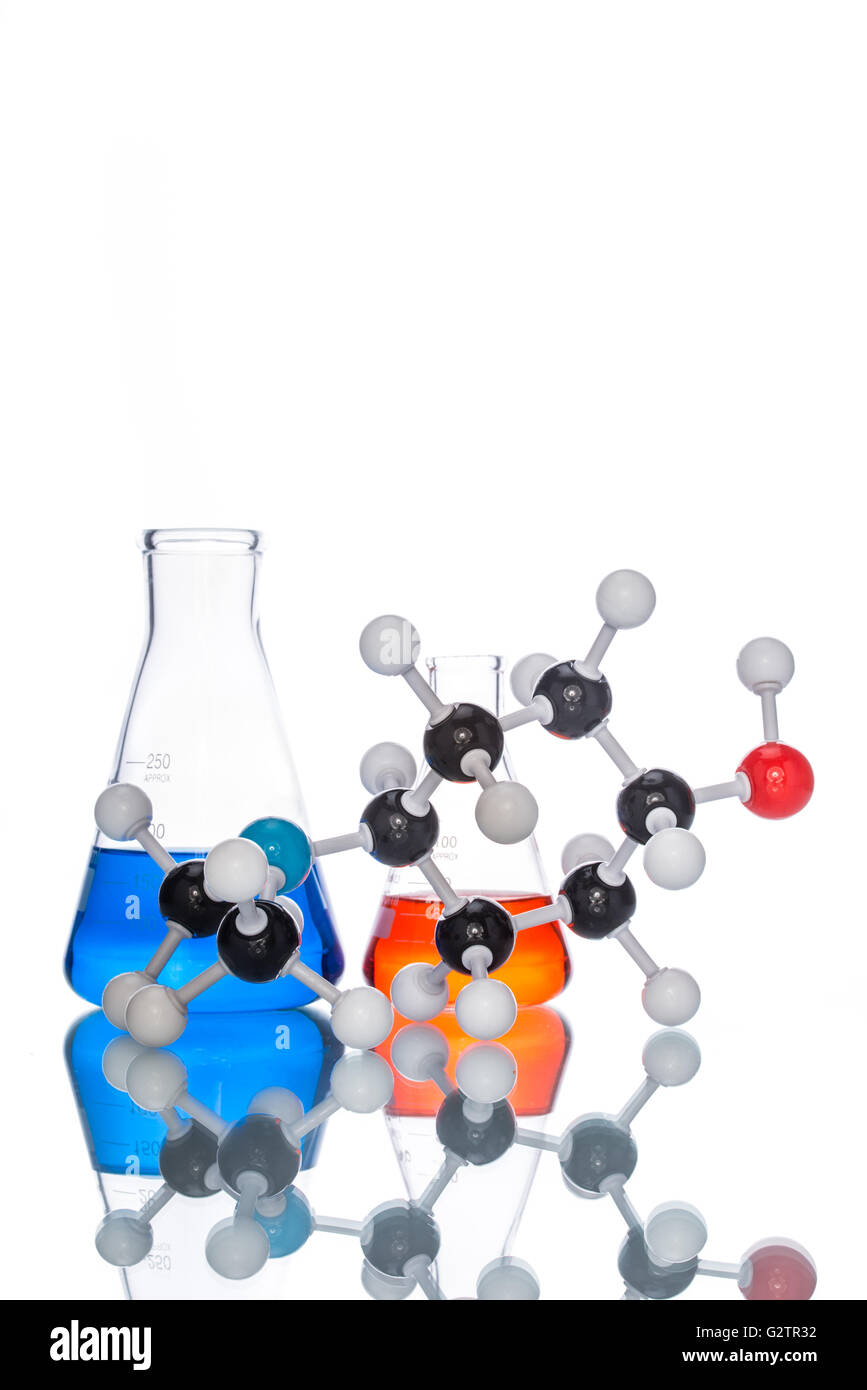 Molecular Structure and colorful liquid on white background Stock Photo ...