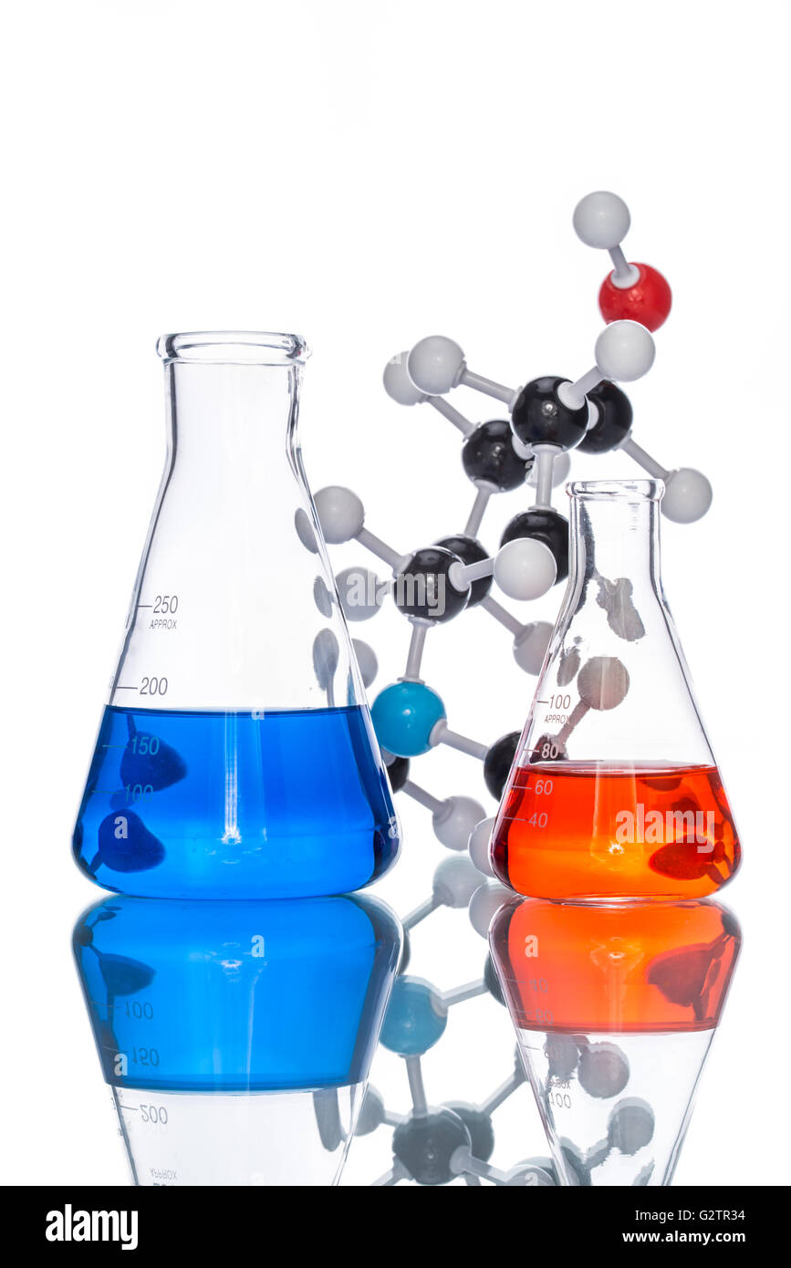 Molecular Structure and colorful liquid on white background Stock Photo ...