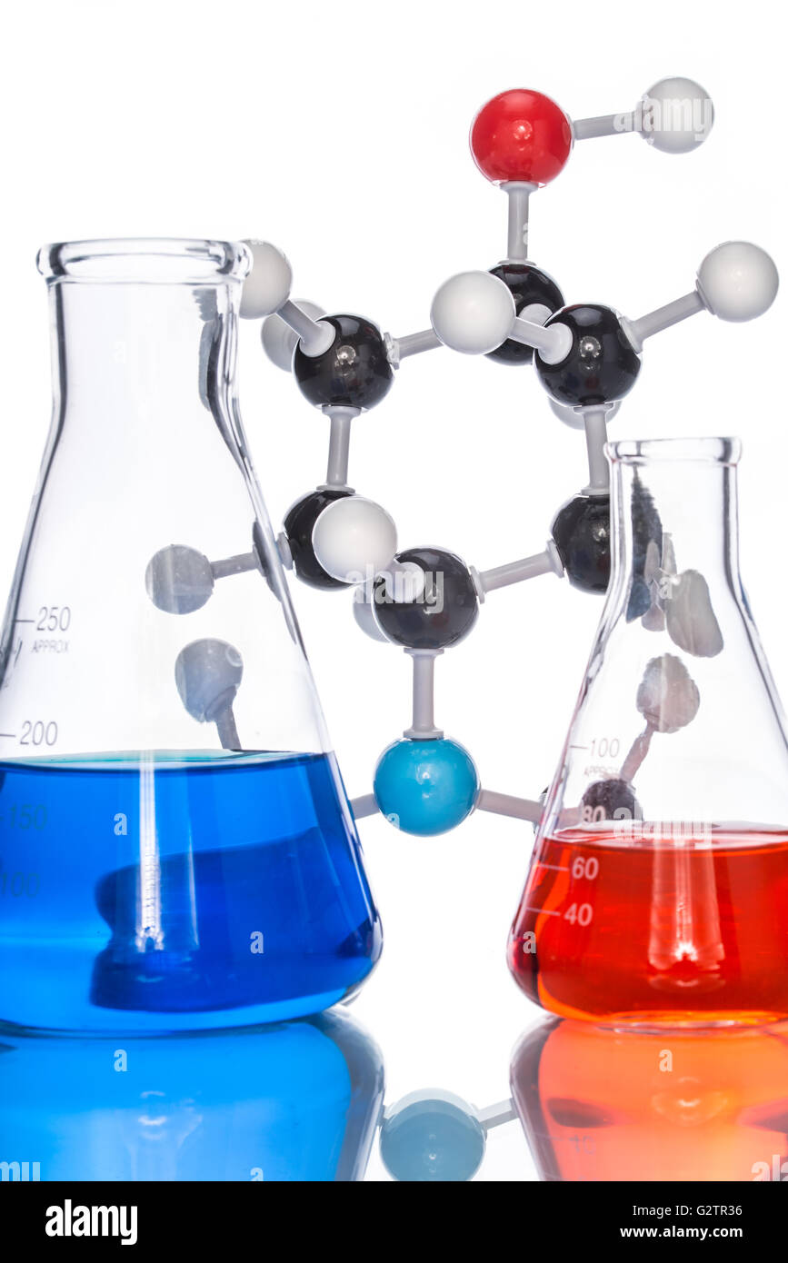 Molecular Structure and colorful liquid on white background Stock Photo ...
