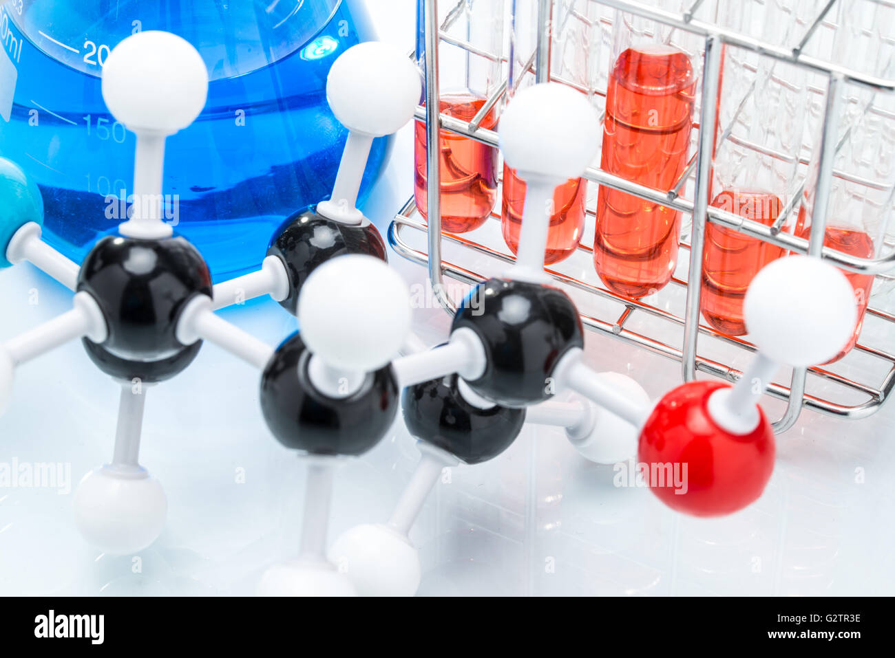 Molecular Structure and colorful liquid on white background Stock Photo ...