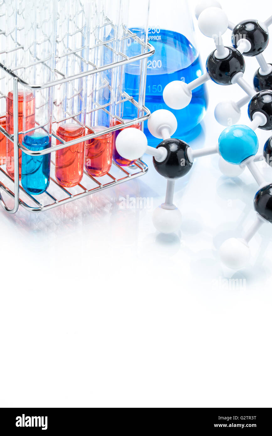 Molecular Structure and colorful liquid on white background Stock Photo ...