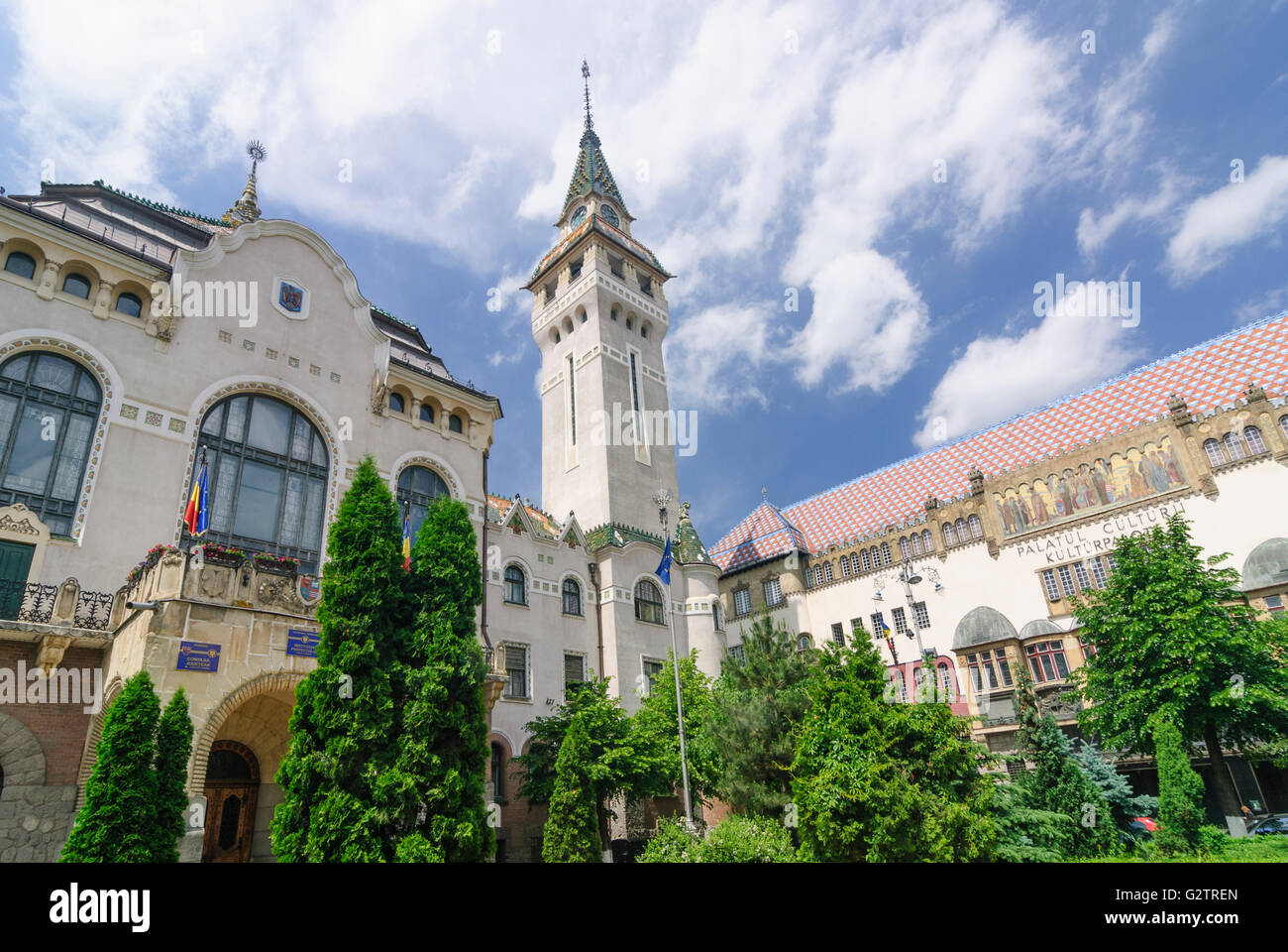 Town Hall (left) and Culture Palace, Romania, Transilvania ...