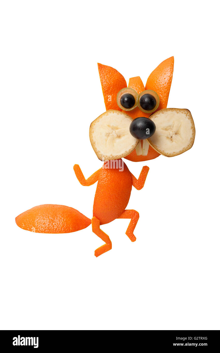 Funny dancing squirrel made of orange on isolated background Stock ...