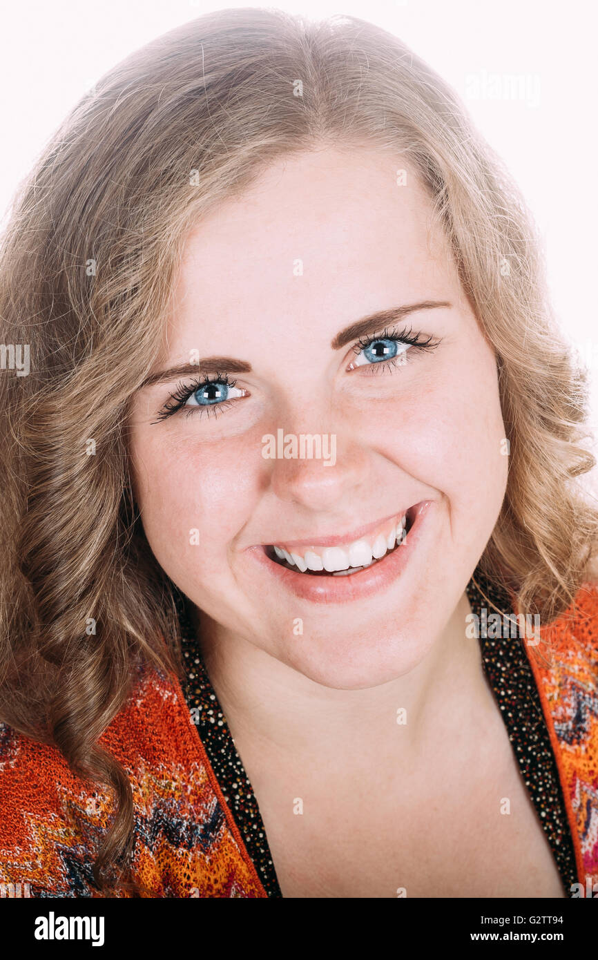 Close Up Of Attractive Plus Size Young Woman. Girl Looking At Camera ...