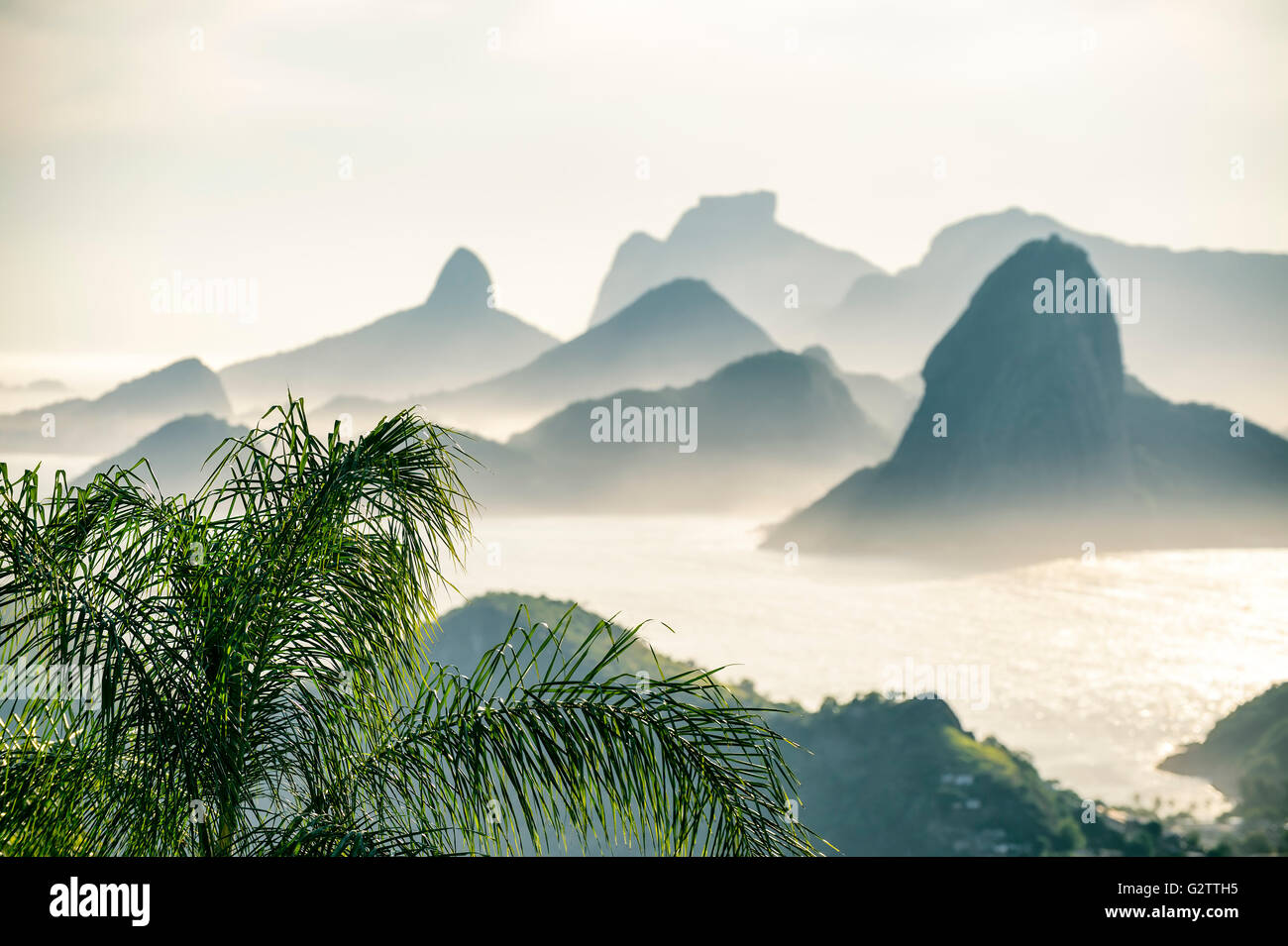 City skyline scenic overlook of Rio de Janeiro, Brazil with Niteroi ...