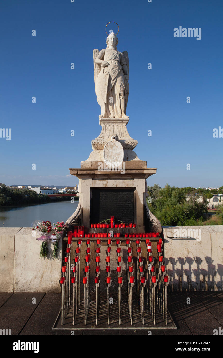 Spain, Andalucia, Cordoba, Statue of San Rafael patron saint of Cordoba ...