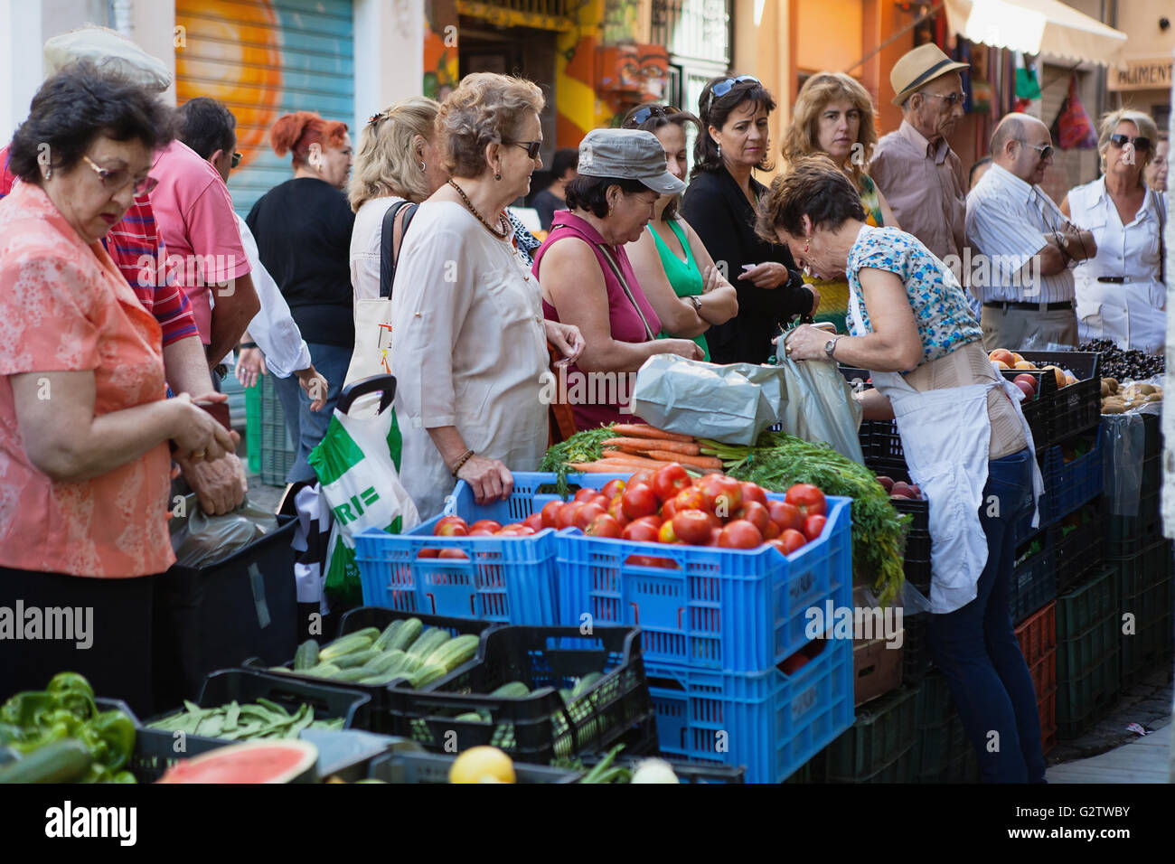 Spain, Andalucia, Granada, Fruit and vegetable stall on Calle San ...
