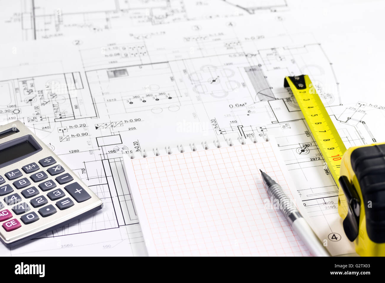 Construction plan and architect's tools Stock Photo - Alamy
