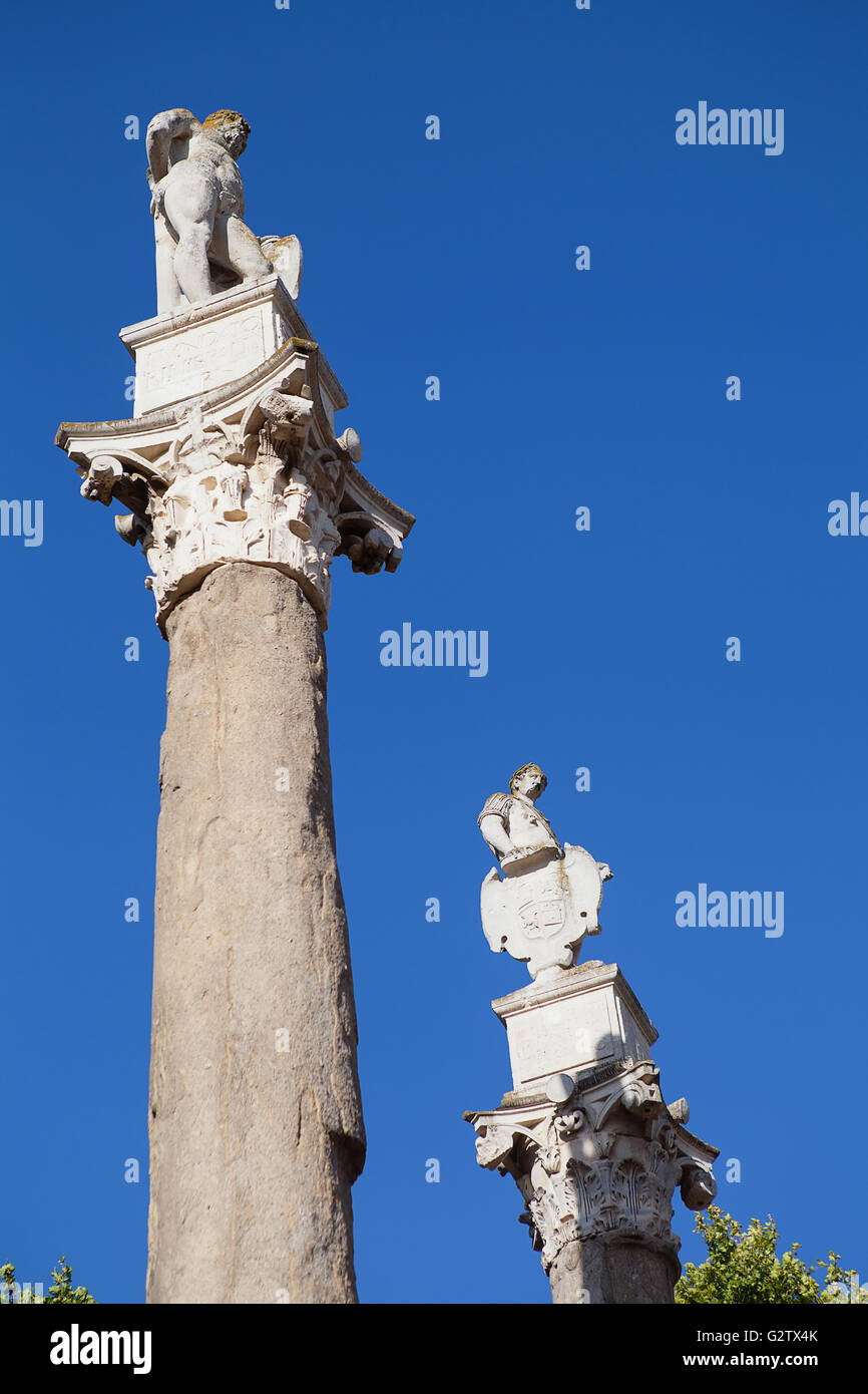 Spain, Andalucia, Seville, Roman columns with statues of Hercules and ...