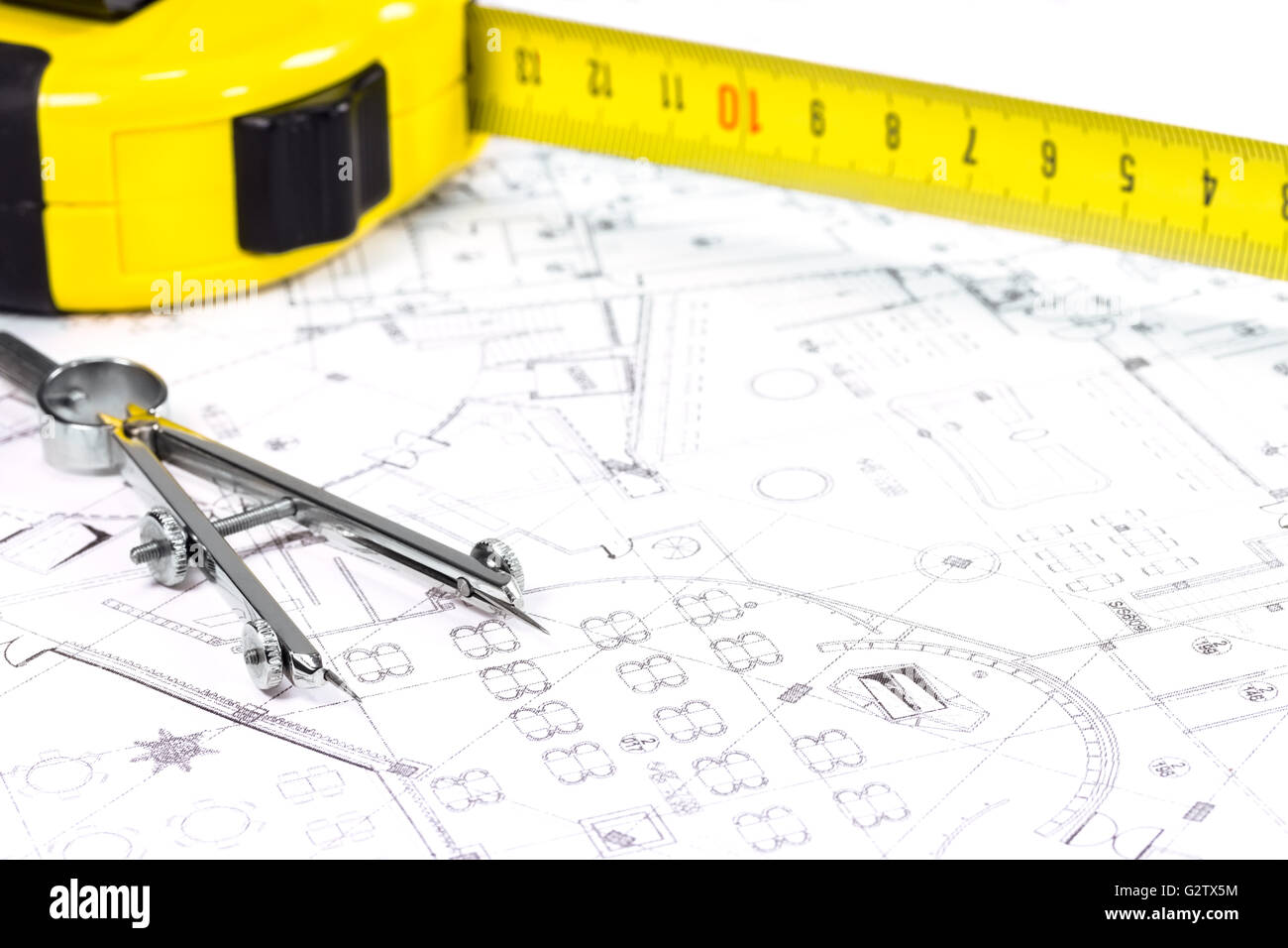 Tape drawing measure planning compass technical drawing hi-res stock ...