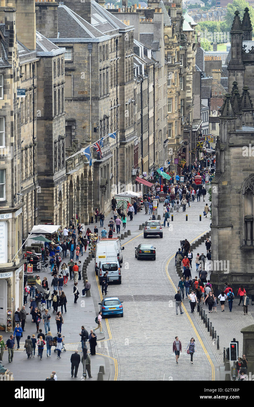 Scotland, Edinburgh, view down the Royal Mile from Edinburgh Castle ...