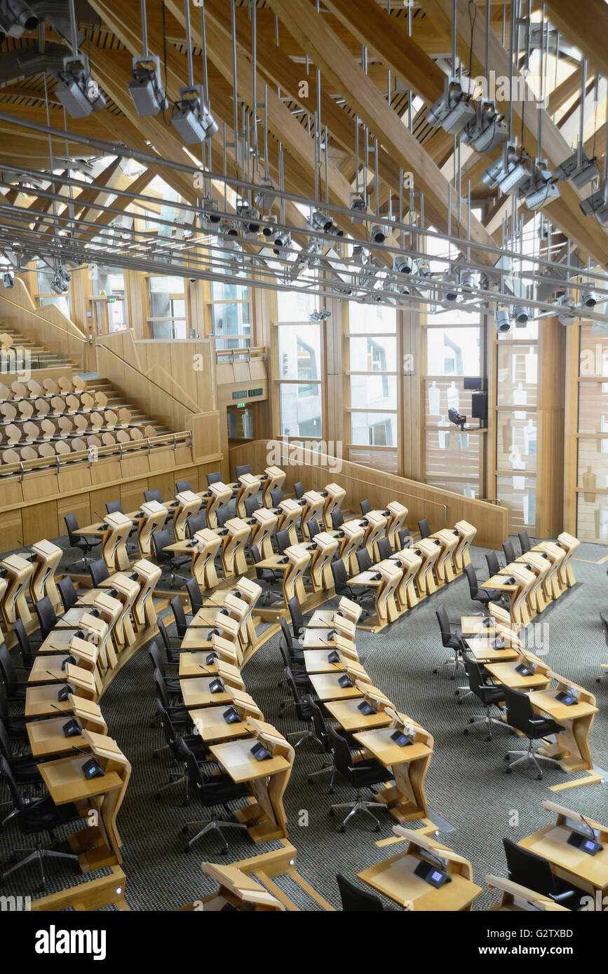 Scotland, Edinburgh, Scottish Parliament, debating chamber interior ...