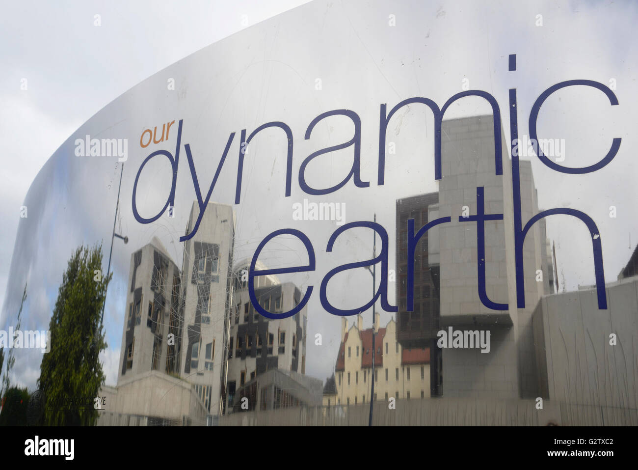 Scotland, Edinburgh, Our Dynamic Earth, mirror sign with Scottish ...