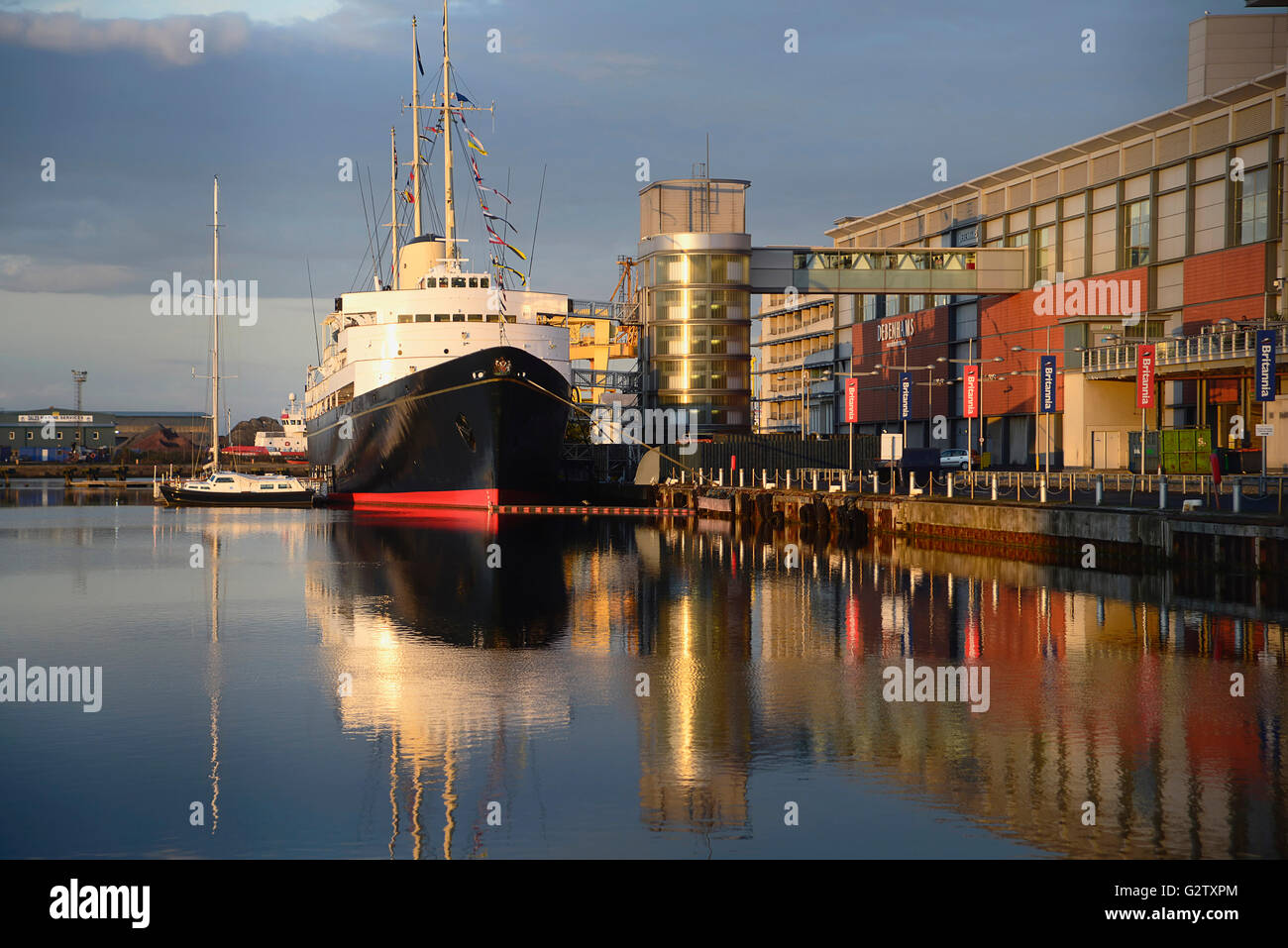 Scotland, Edinburgh, Leith, Royal Yacht Britannia along Leith Docks ...
