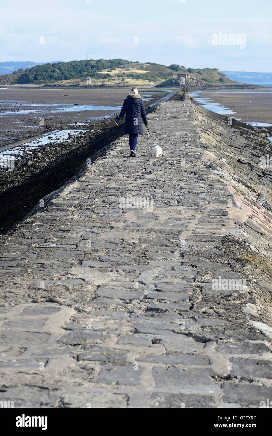 Scotland, Edinburgh, Cramond, causeway to Cramond Island nature reserve ...