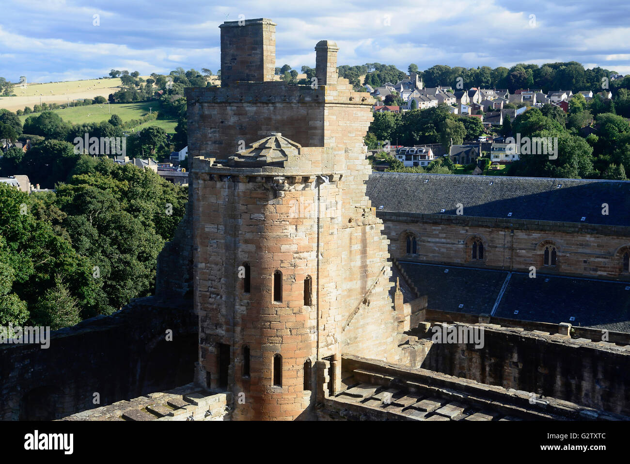 Scotland, Edinburgh, Linlithgow Palace, tower and palace architecture ...