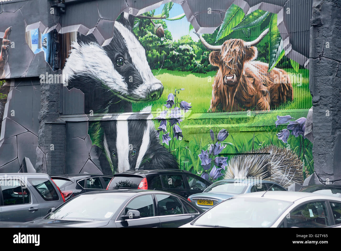 Scotland, Glasgow, Merchant City, mural & parking Stock Photo - Alamy
