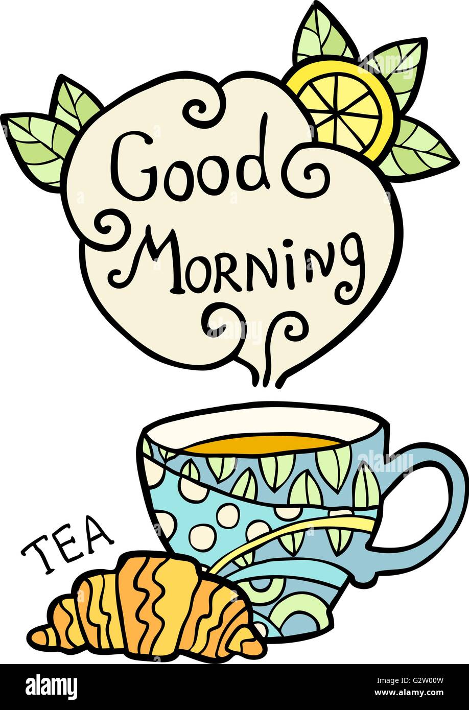 Good morning card lemon tea Stock Vector Images - Alamy