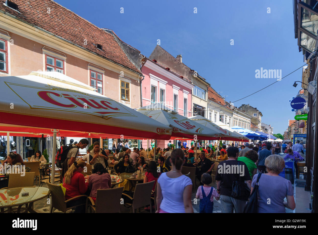 Pedestrian Strada Republicii in the old town, Romania, Transilvania ...