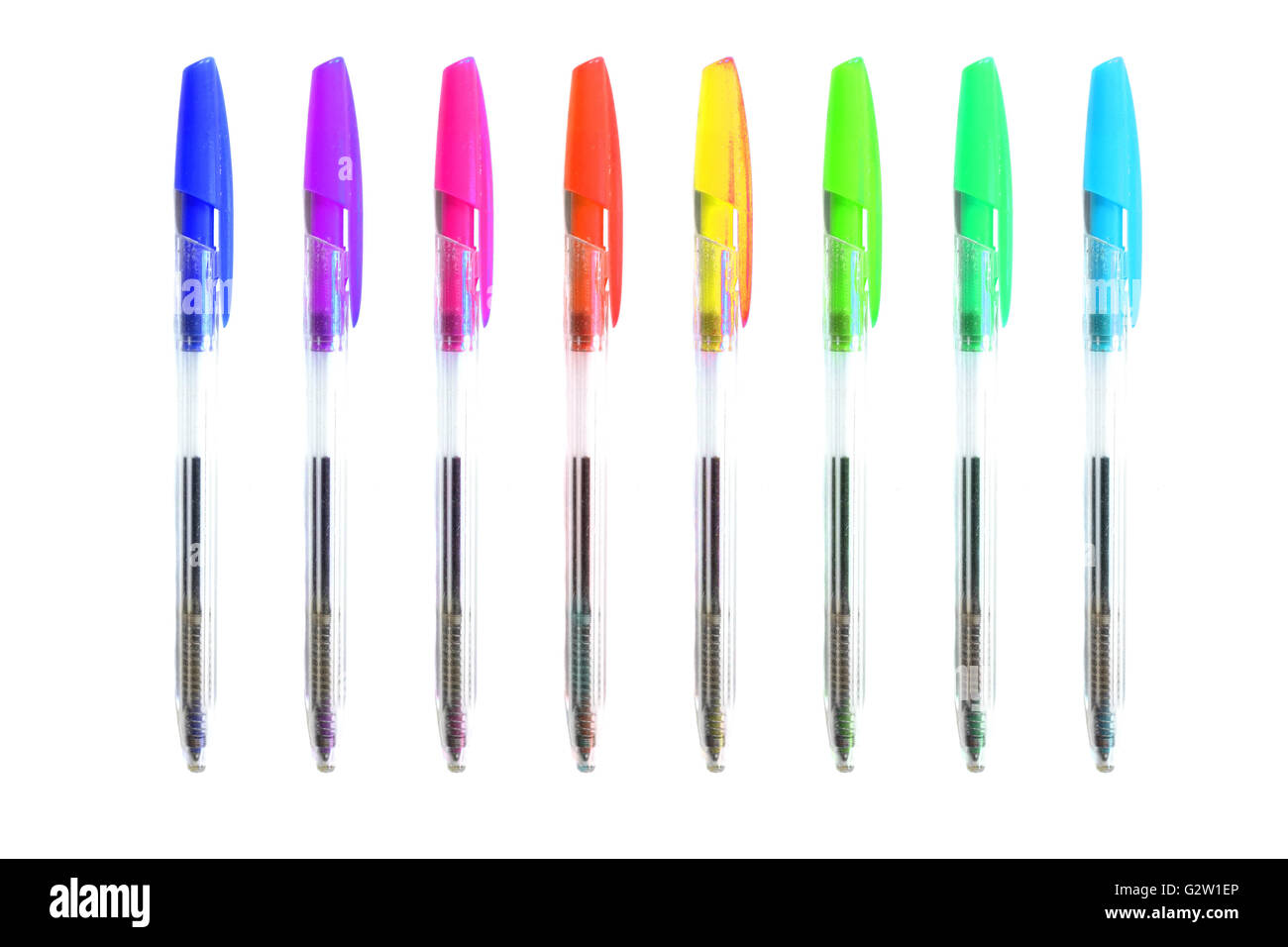 Colourful pens photographed against a white background Stock Photo - Alamy