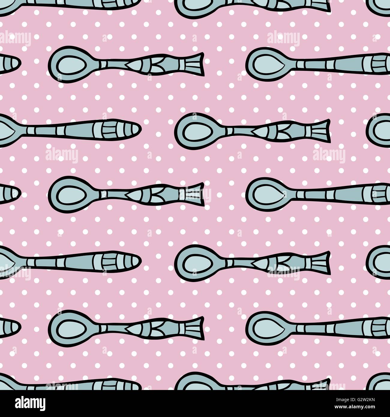 Seamless pattern with spoon on dotted violet background Stock Vector ...