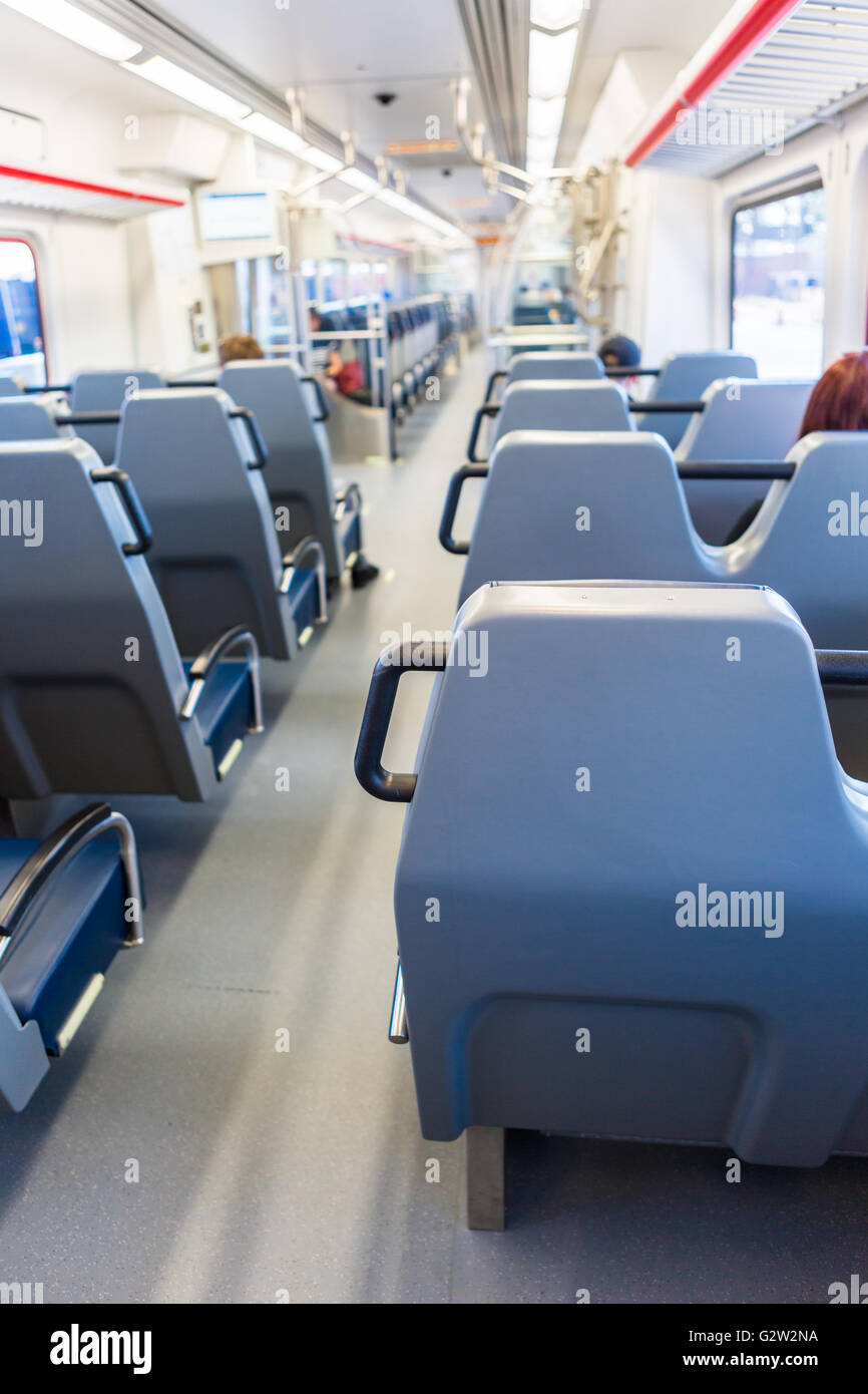 Interior of commuter train from Denver Airport to Denver Union Station ...