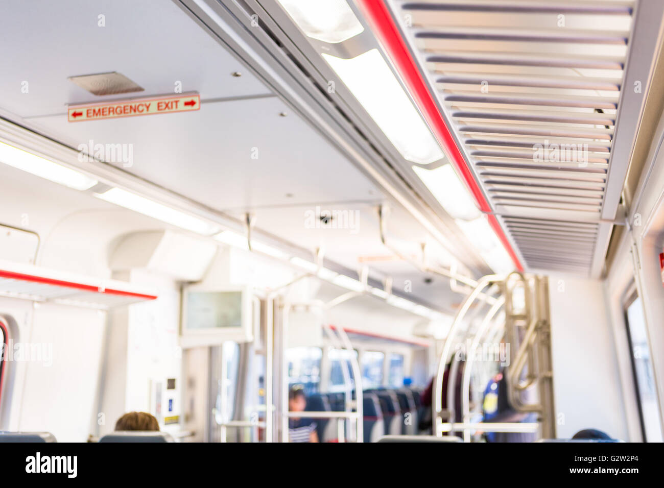 Interior of commuter train from Denver Airport to Denver Union Station ...
