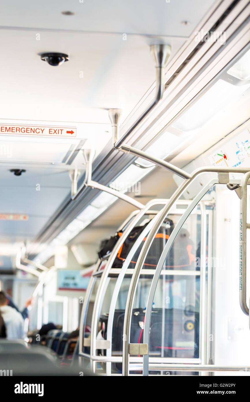 Interior of commuter train from Denver Airport to Denver Union Station ...