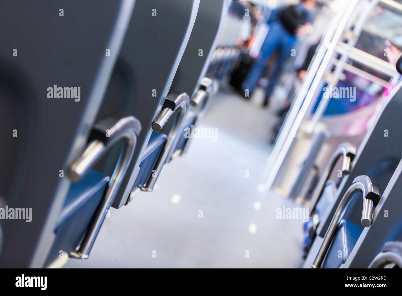 Interior of commuter train from Denver Airport to Denver Union Station ...