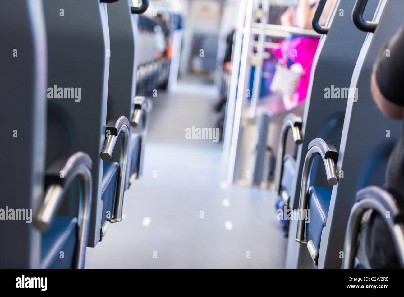 Interior of commuter train from Denver Airport to Denver Union Station ...