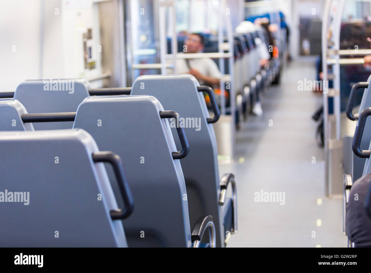 Interior of commuter train from Denver Airport to Denver Union Station ...