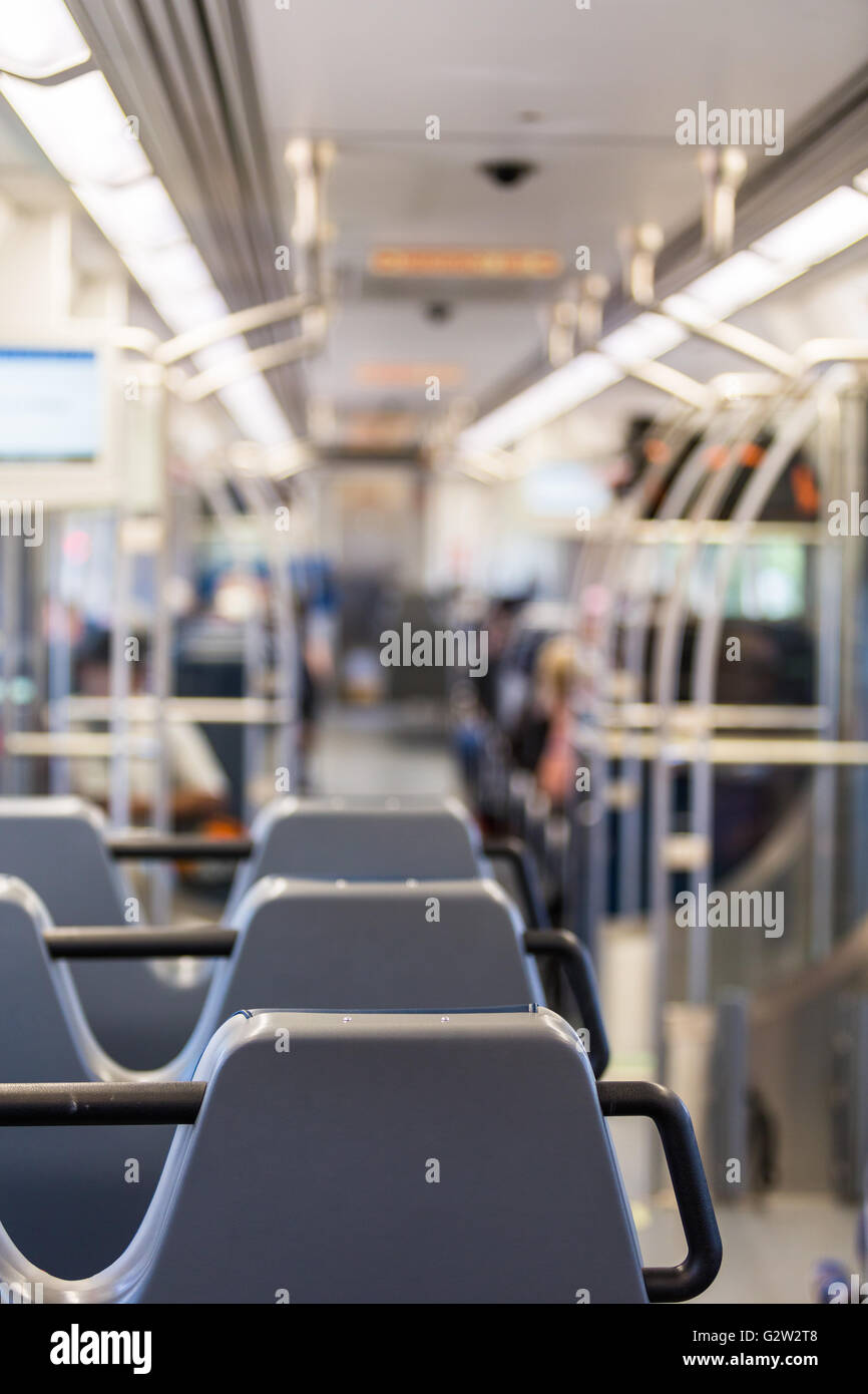 Interior of commuter train from Denver Airport to Denver Union Station ...