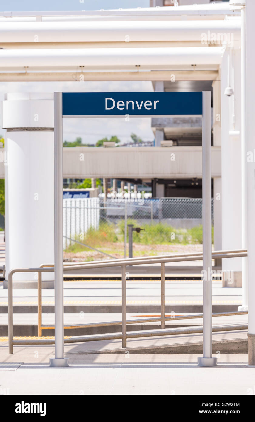 Blue Denver sign at the Denver Union Station Stock Photo - Alamy
