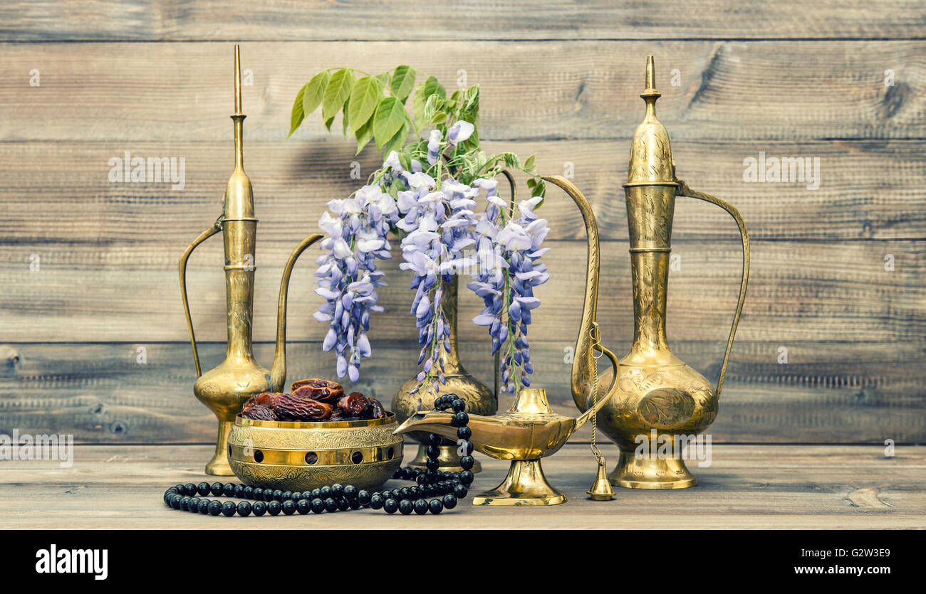 Vintage arabic pots islamic rosary beads. Fruits and flowers. Oriental ...