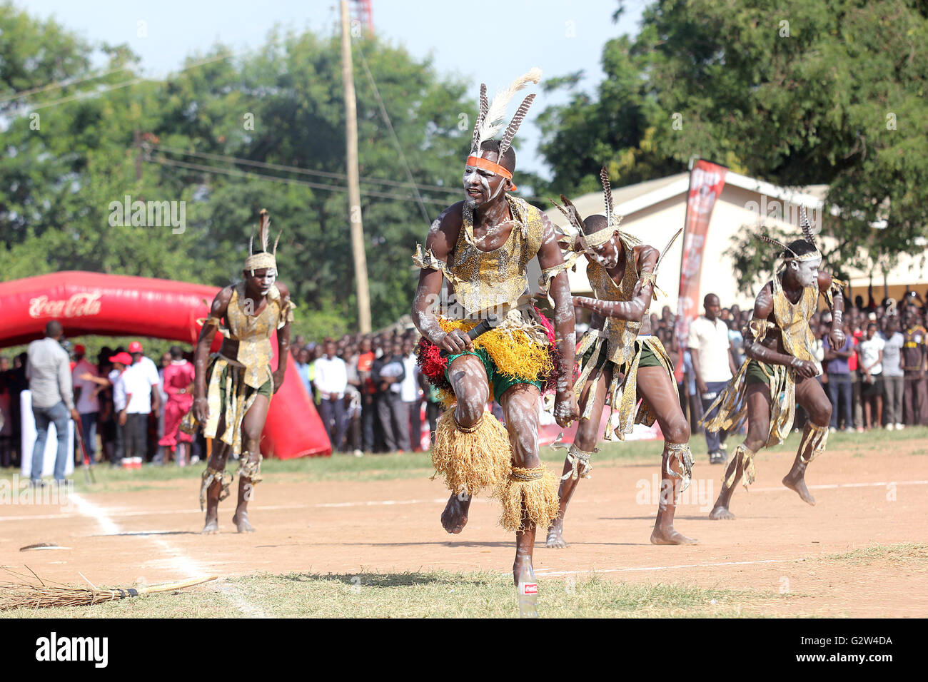 Traditional dancers entertain guests in Uganda. Music and dance are ...