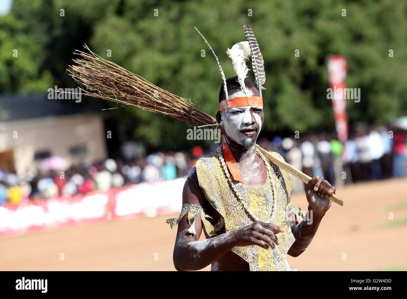 A traditional dancer entertains guests in Uganda. Music and dance are ...