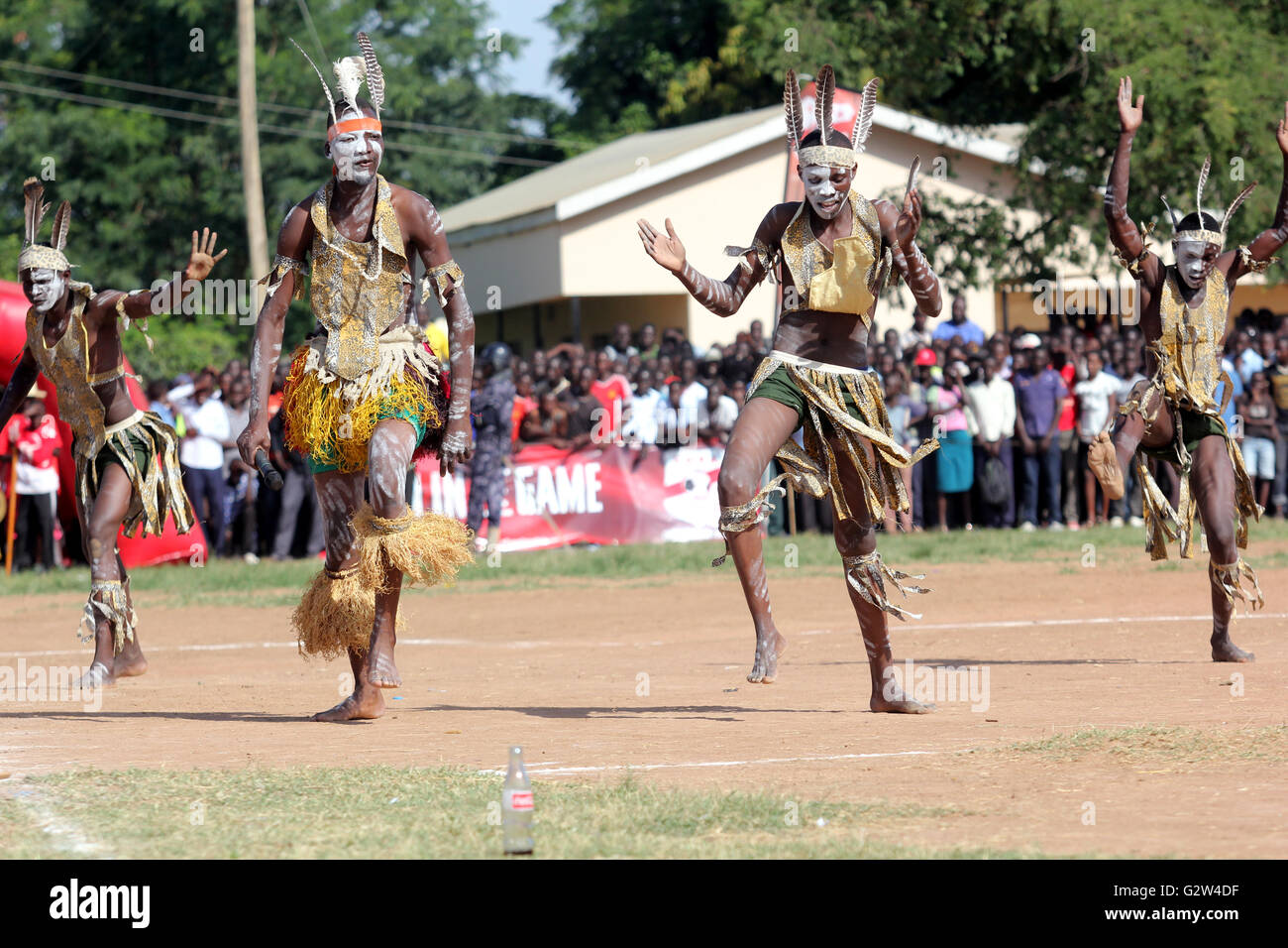 Traditional dancers entertain guests in Uganda. Music and dance are ...