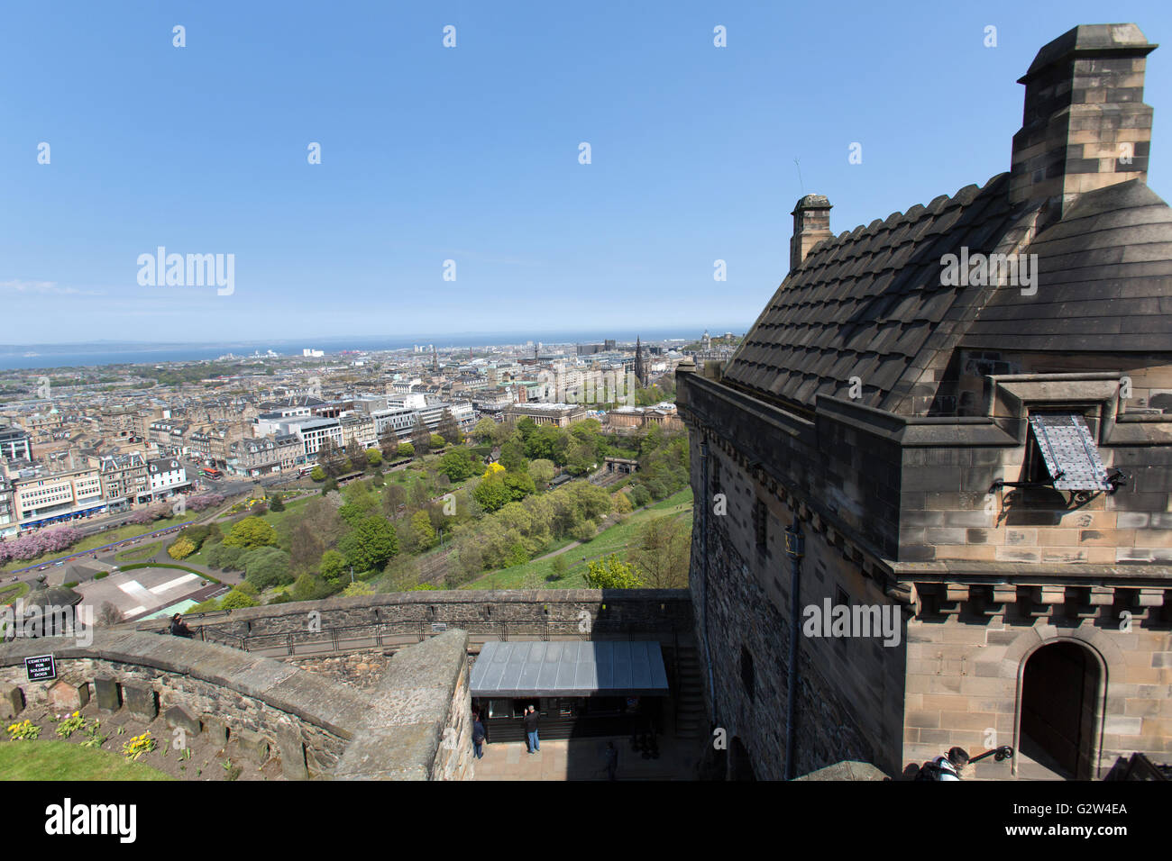 City of Edinburgh, Scotland. Edinburgh Castle Argyll Tower rooftop with ...