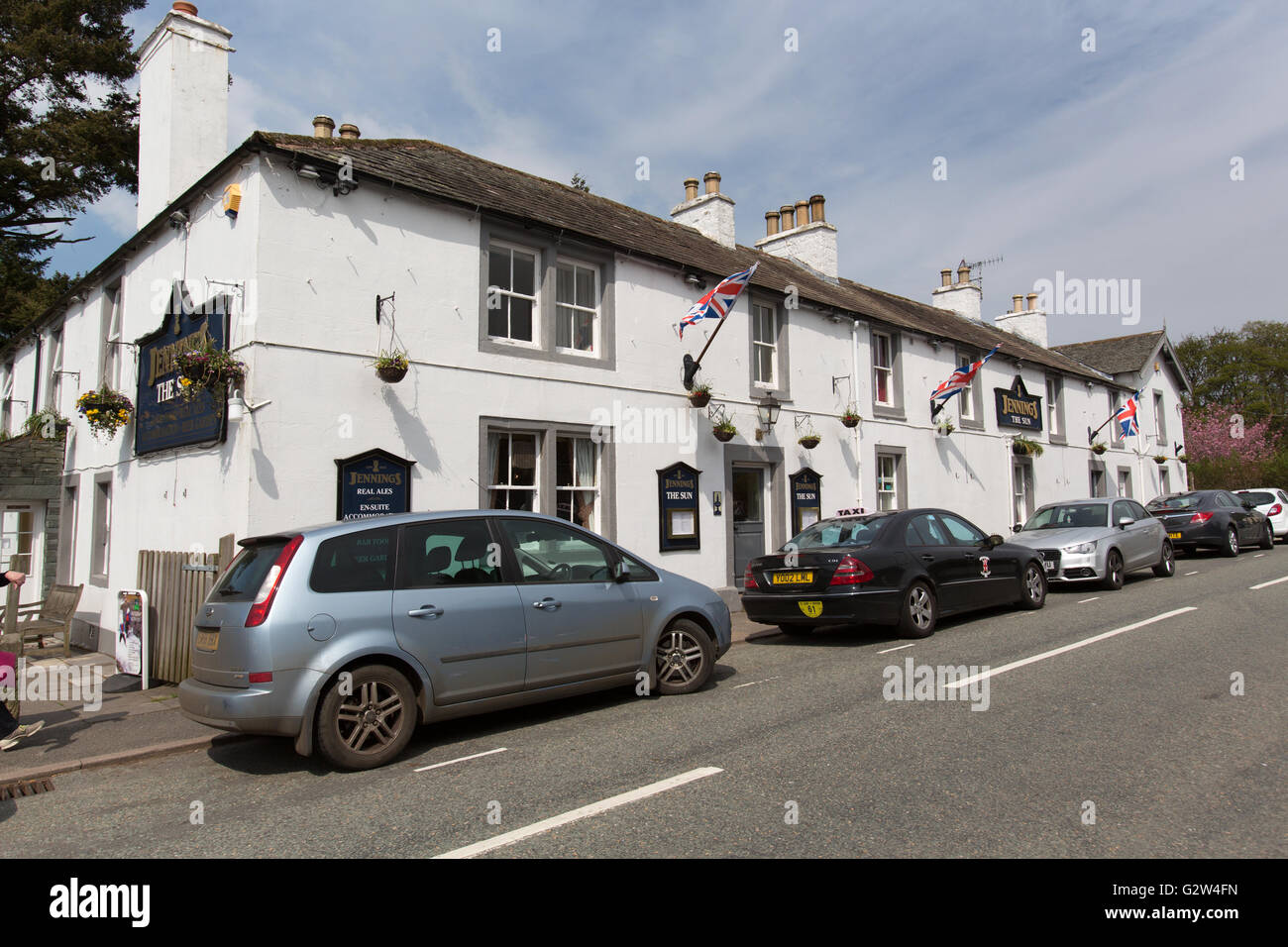 Pooley Bridge, England. Picturesque view of Pooley Bridge main street ...
