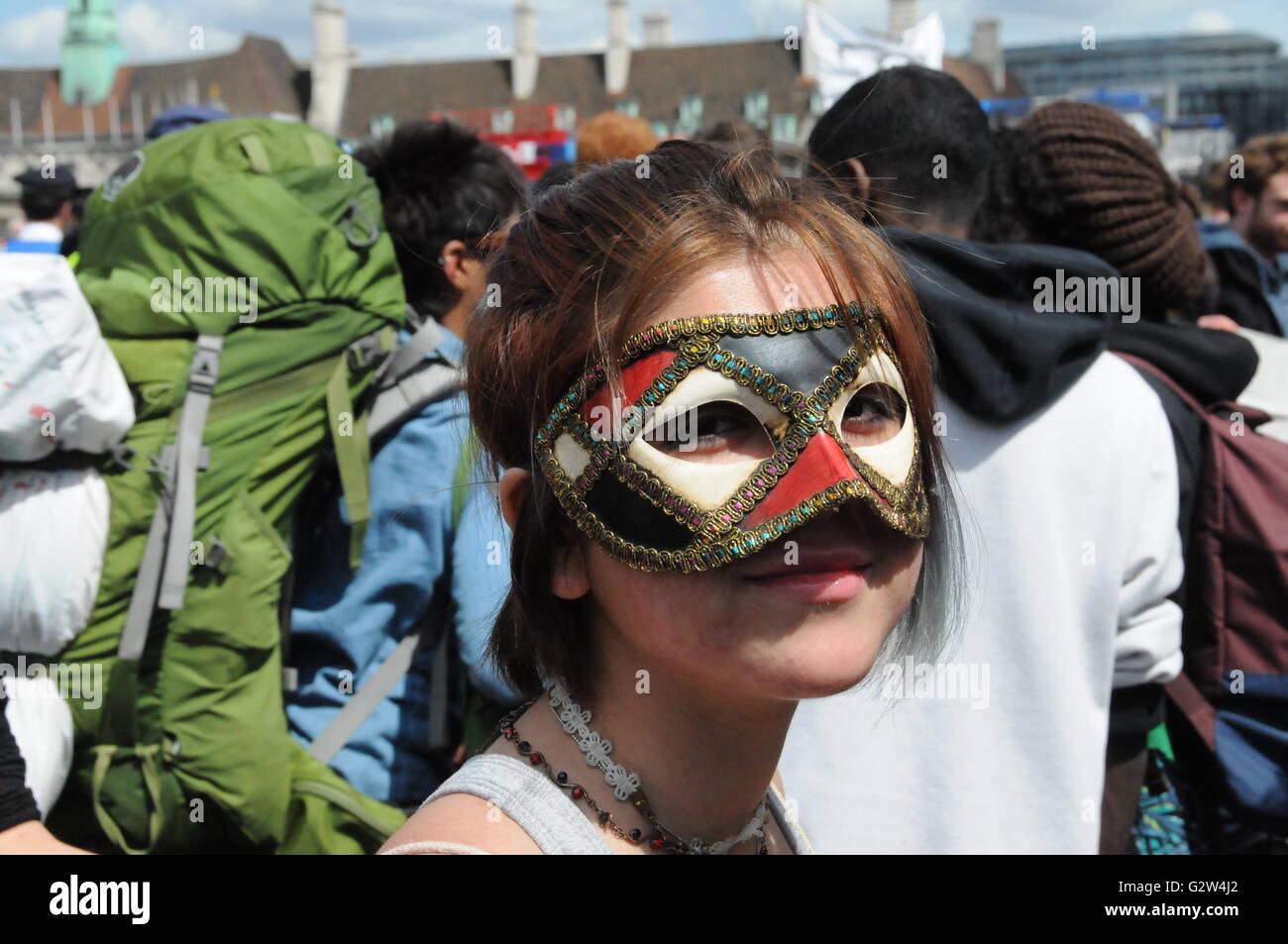Masked female protester hi-res stock photography and images - Alamy