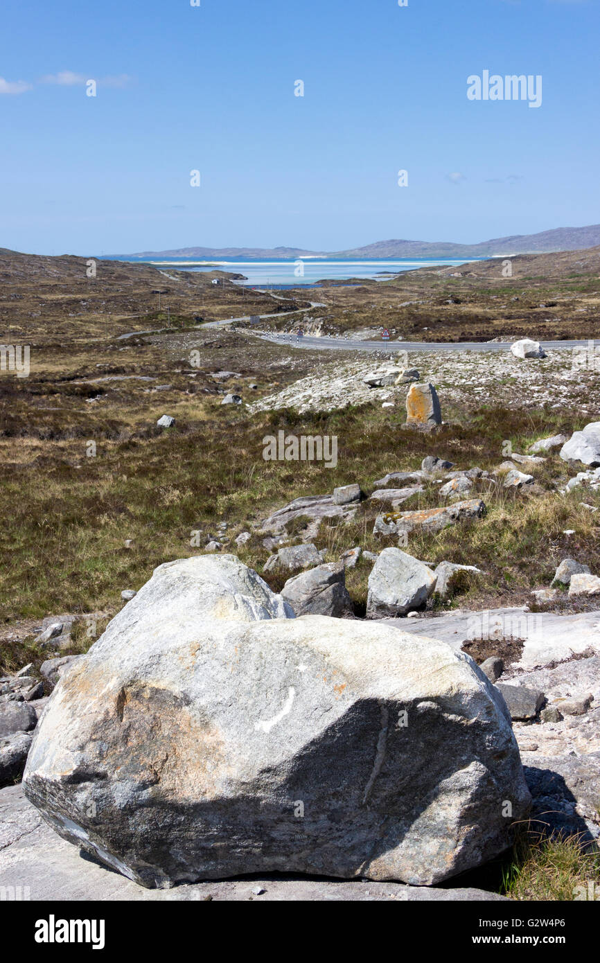 Road leading south to Leverburgh with Luskentyre beach in the ...