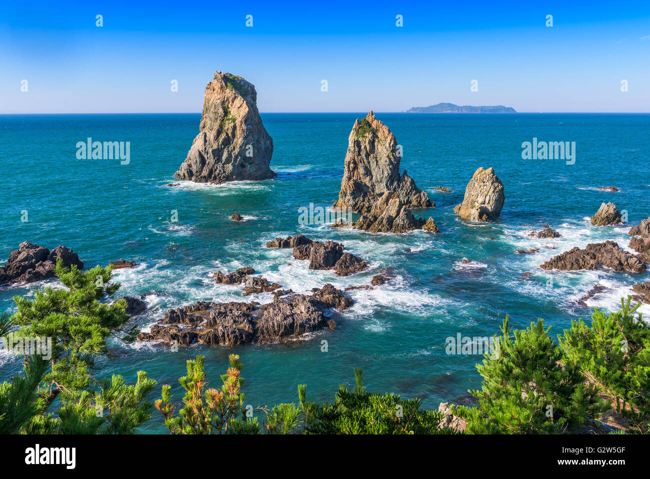 Omijima Island, Yamaguchi, Japan rocky coast on the Sea of Japan Stock ...