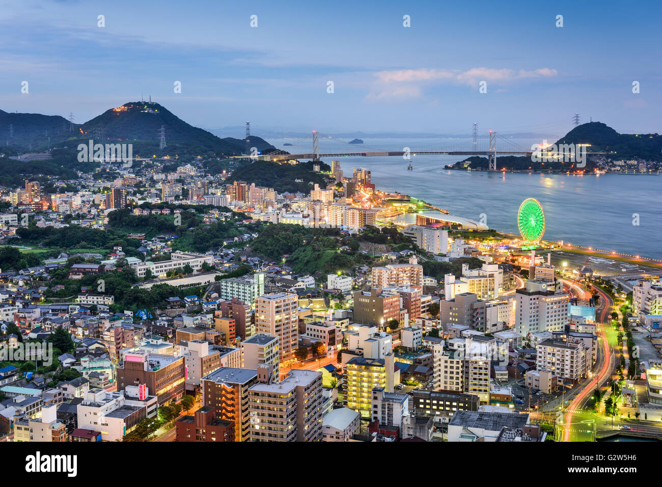 Shimonoseki, Japan skyline over the Kanmon Straits Stock Photo - Alamy