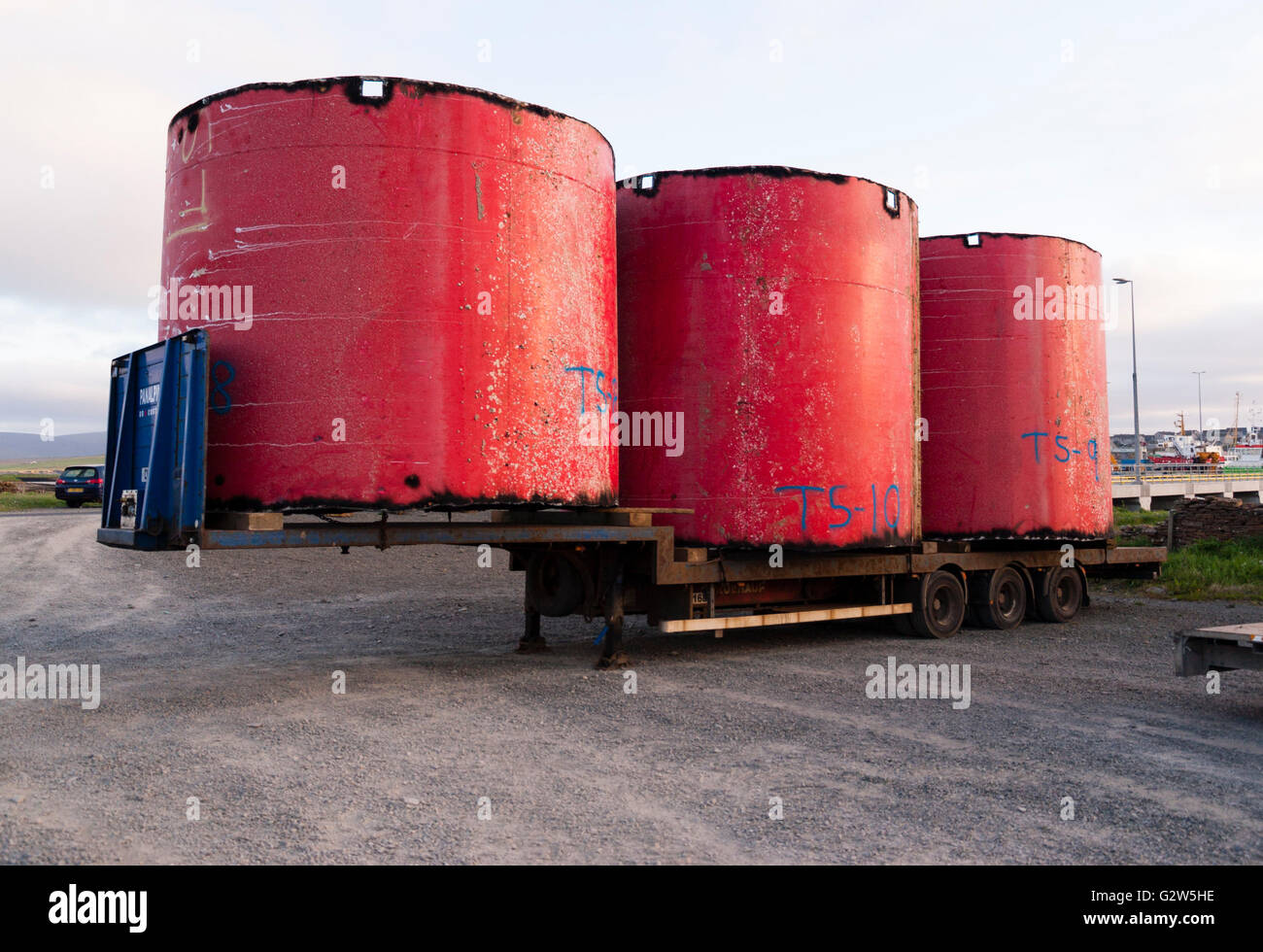 Sections of the decommissioned Pelamis P2 wave energy device on shore ...