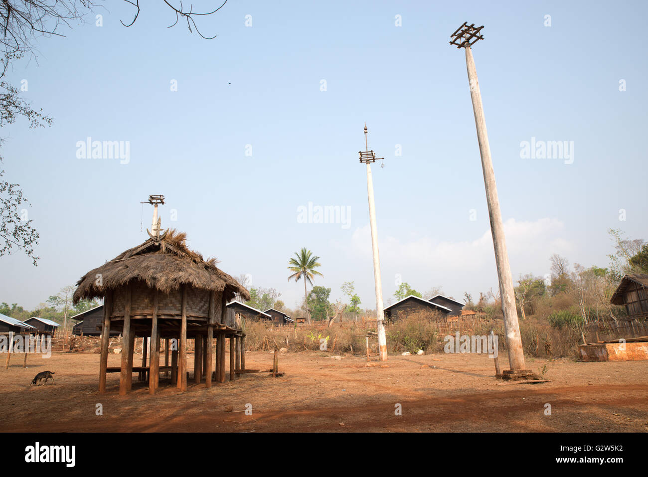 Ceremonial posts in a Kayah village, Dawtamakyi village, Kayan State ...