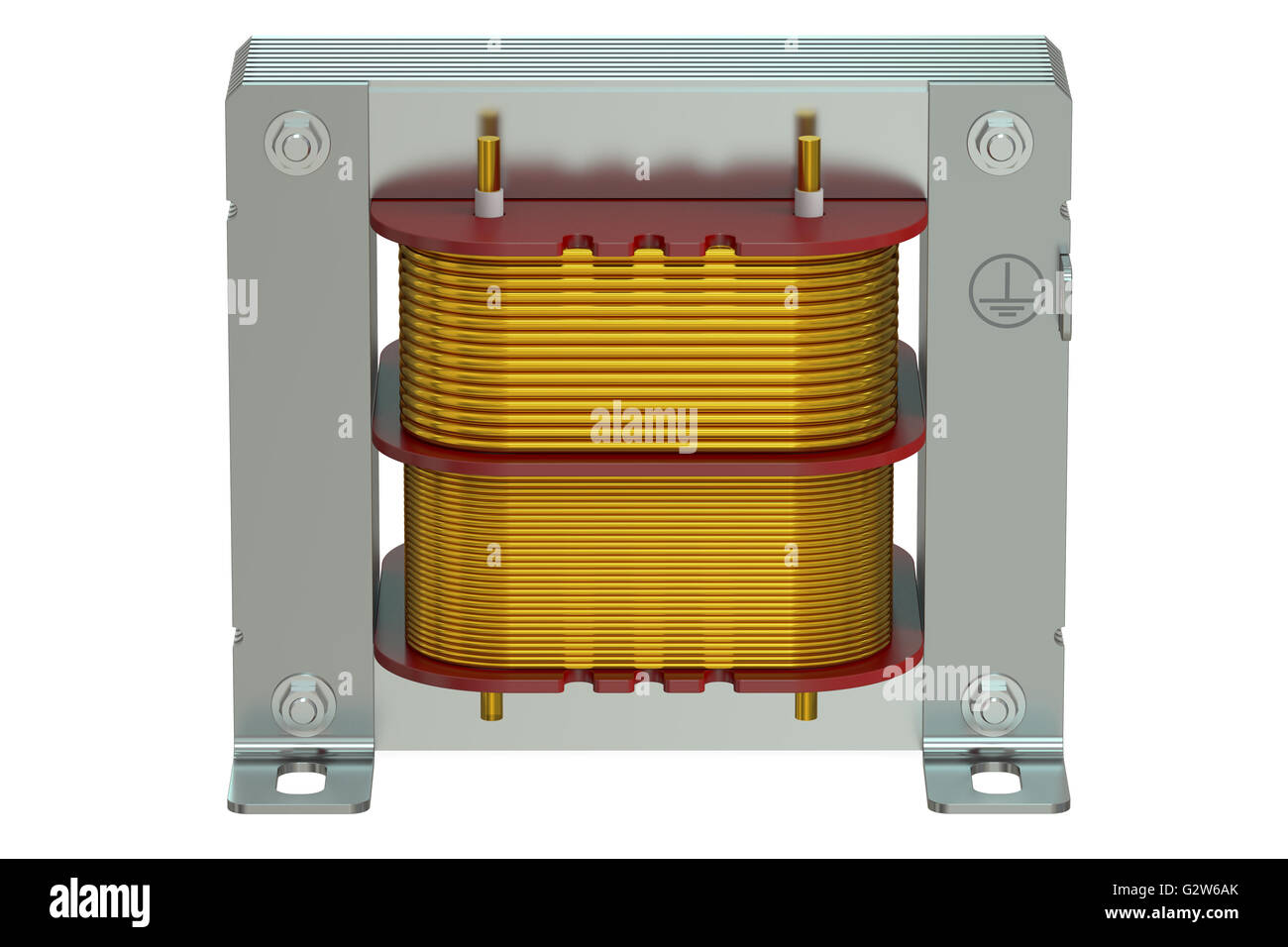 Electric transformer closeup, 3D rendering isolated on white background ...