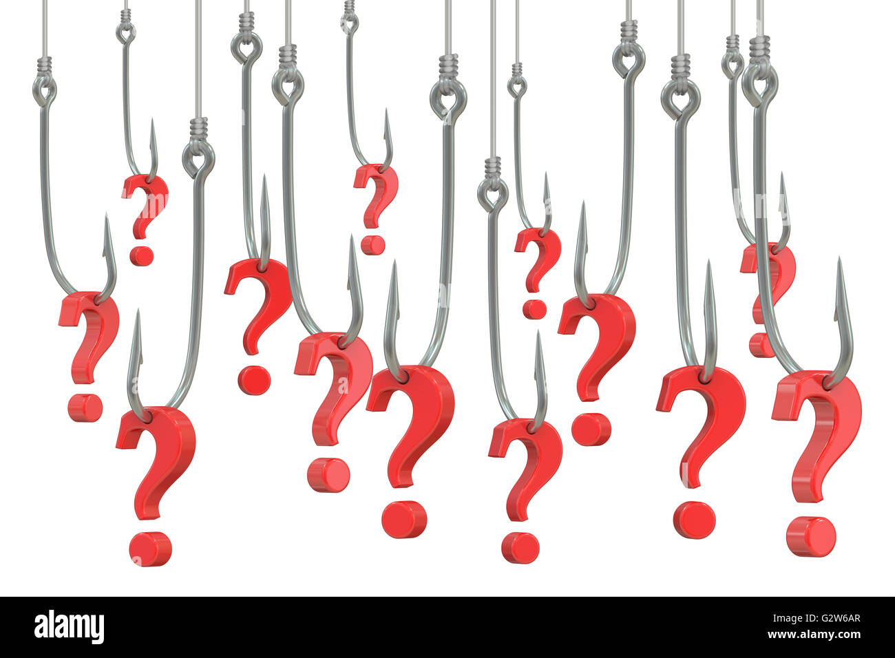 fishing hook with question marks, 3D rendering isolated on white ...